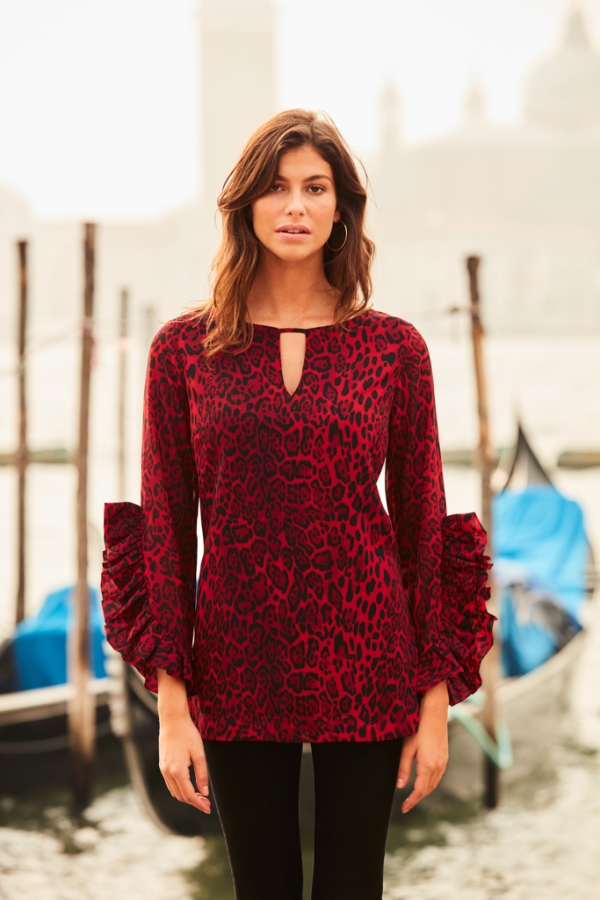 red pants leopard top