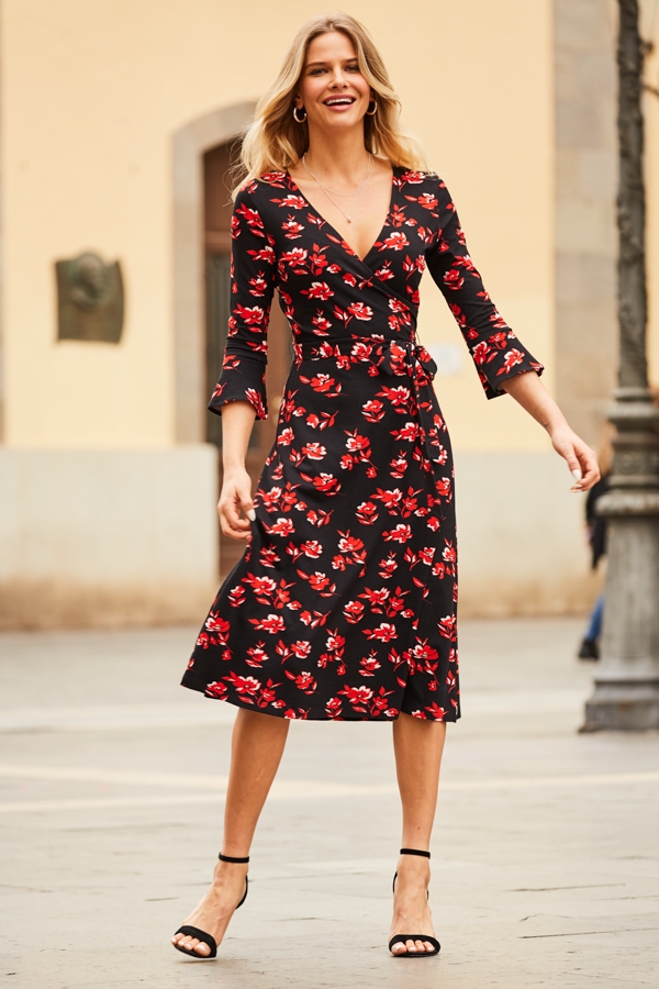red pattern dress